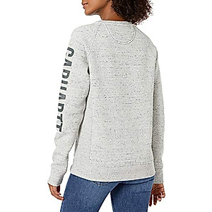Carhartt Women's Relaxed Fit Midweight Crewneck Block Logo Sleeve Graphic Sweatshirt, Asphalt Heather NEP, Medium