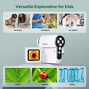 Hideal HP20 Microscope for Kids [3-in-1] [Easy and Fun] 2" IPS Portable Handheld Microscope Miniscope, Pocket Mini Scope Educational Science Kit, Birthday Easter Gifts for Kids, 32GB, White