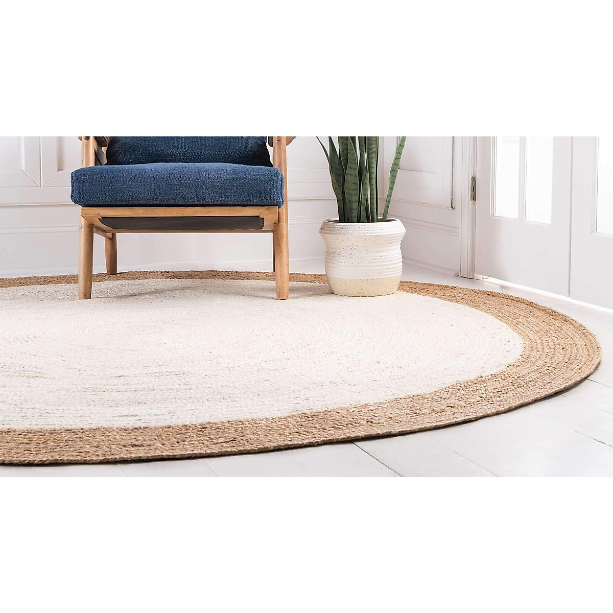 Unique Loom Braided Jute Collection Hand Woven Natural Fibers Ivory Round Rug (3' 3 x 3' 3)