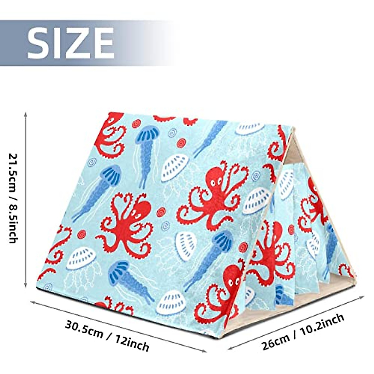 Y-DSIWX Guinea Pig Hideout Cozy Hamster House Cave for Bunny Chinchilla Hedgehog Small Animal Marine Red Octopus Blue Jellyfish Seashell