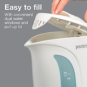Proctor Silex Electric Tea Kettle, Water Boiler & Heater Auto-Shutoff & Boil-Dry Protection, 1000 Watts for Fast Boiling, 1 Liter, White