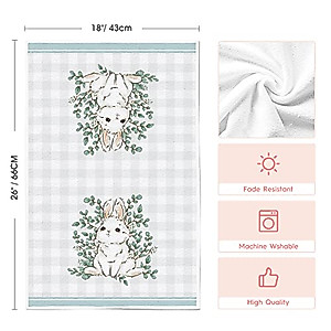 Artoid Mode Buffalo Plaid Rabbit Bunny Eucalyptus Leaves Easter Kitchen Towels Dish Towels, 18x26 Inch Seasonal Spring Holiday Decoration Hand Towels Set of 2
