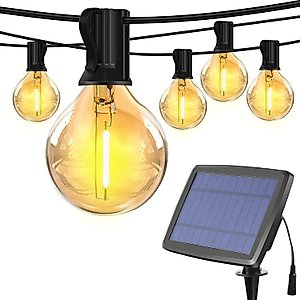 Solar String Light Outdoor Lijun 50FT S14 LED Patio Lights Waterproof Shatterproof 4 Light Mode Solar Powered with 17 Plastic Hanging E26 LED Bulbs for Porch, Pergola, Backyard, Garden, Party, Wedding