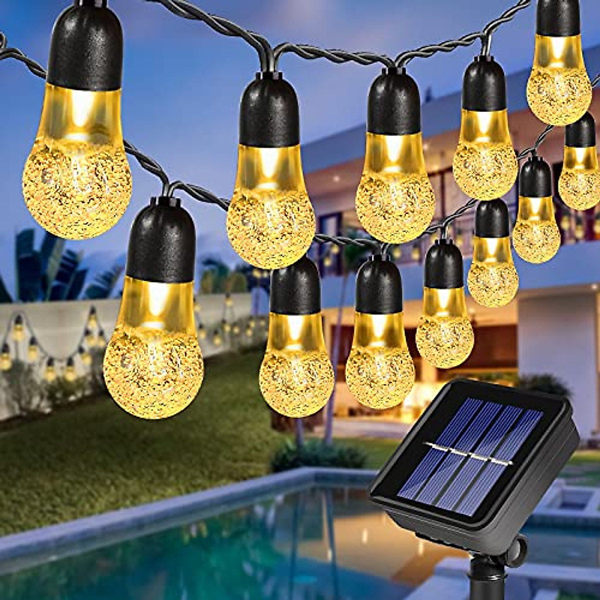 TCJJ Solar String Lights Outdoor, 30 LED 21 Feet Crystal Globe Solar Garden Lights with 8 Lighting Modes, Waterproof Decorative Solar Powered Patio Hanging Lights for Yard Porch Wedding Party