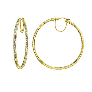 Amazon Essentials Yellow-Gold-Plated Sterling Silver Paved Infinite Elements Cubic Zirconia 2-Inch round Hoop Earrings (7 cttw), (previously Amazon Collection)