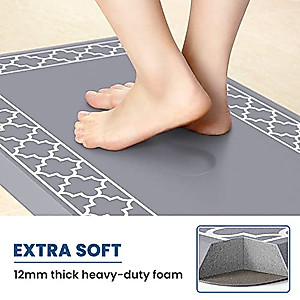 KitchenClouds Kitchen Mat Anti Fatigue, Cushioned Comfort Rugs 17.3"x 28" Grey Floor Mat Non-Slip, Waterproof Standing Desk Mat for Kitchen Floor, Home, Office, Laundry