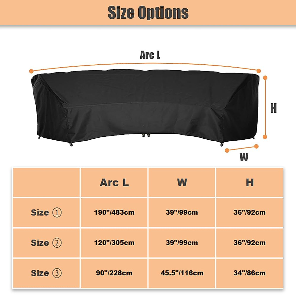 COOSOO Curved Sofa Cover Outdoor Patio Furniture Cover Couch Sectional Protector Waterproof Half Moon Sofa Set Cover with Windproof Elastic Cord for Garden Lawn Indoor All Weather Protection