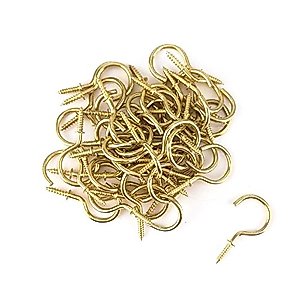 yueton 50pcs Metal Screw-in Ceiling Hooks Cup Hooks (Gold)