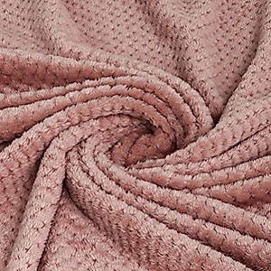 Exclusivo Mezcla Waffle Textured Extra Large Fleece Blanket, Super Soft and Warm Throw Blanket for Couch, Sofa and Bed (Dusty Pink, 50x70 inches)-Cozy, Fuzzy and Lightweight