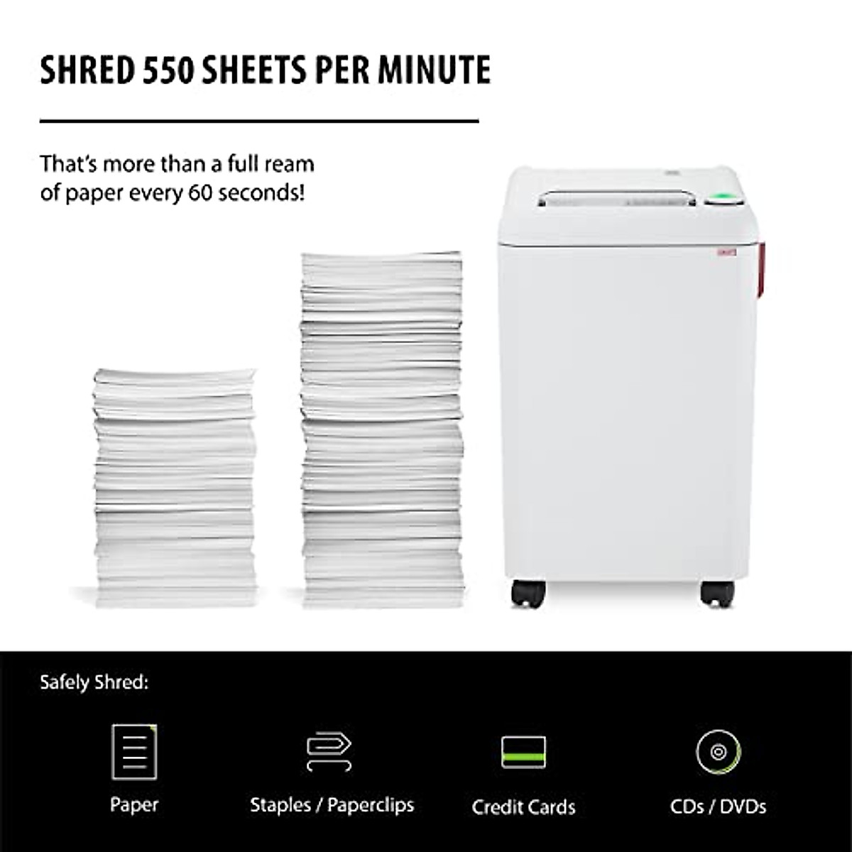 ideal 2503 Strip Cut Centralized Office Paper Shredder, Continuous Operation, 19-21 Sheets, 20 Gallon Bin, Shred Staples/Paper Clips/Credit Cards/CD/DVDs, 3/4 HP Motor, P-2 Security Level