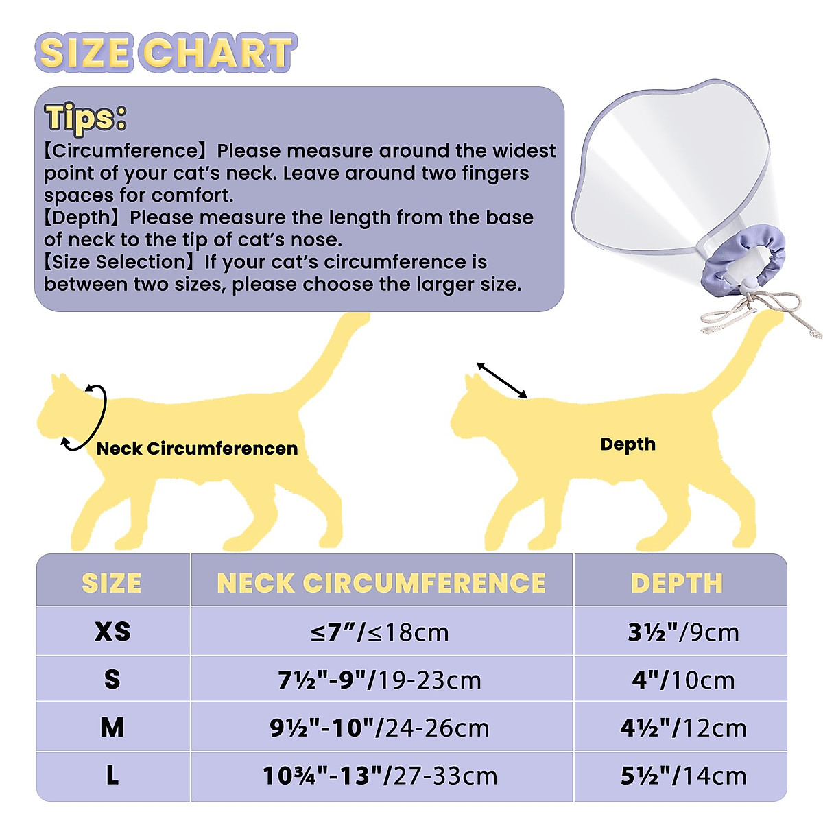 Cat Cone, Cat Cones Alternative to Stop Licking and Scratching, Soft Cone for Cats After Surgery with Drawstrings, Comfortable Pet Cones for Cats to Recovery Wound