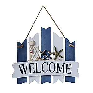 VOSAREA Welcome Wooden Fishing Net Sea Star Hanging Mediterranean Style Nautical Wall Decor Beach Theme Cafe Decoration
