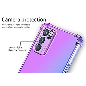 SHYXGLON for Oppo Reno 6 Pro Plus 5G Case, Oppo Reno6 Pro Plus 5G Case and Screen Protector Tempered Glass Transparent Ultra Thin Glitter Bumper Anti-Yellow Crystal Clear Cover (Purple/Blue)