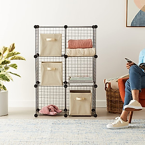 Amazon Basics 6-Cube Wire Grid Storage Shelves, 14" x 14" Stackable Cubes, Black