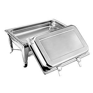 CHEFQ [2 Pack| 8Qt Deluxe Hinged Chafing Dish Foldable Frame Buffet Chafer Stainless Steel Food Warmer and 2 Aprons
