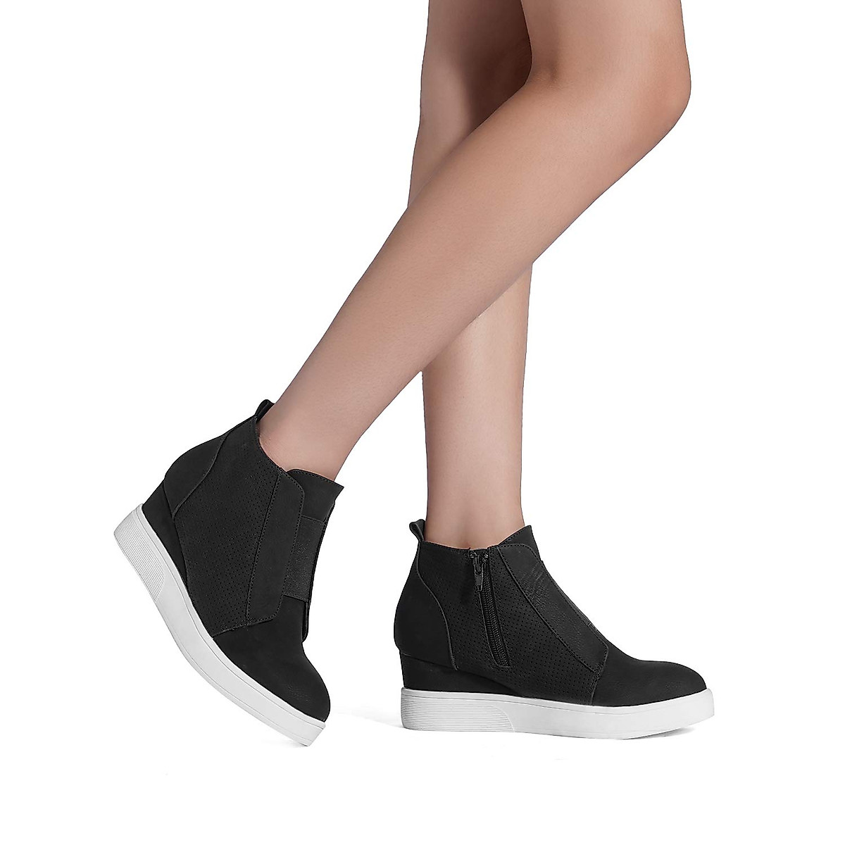 DREAM PAIRS Women’s Platform Wedge Sneakers Ankle Booties,Size 6,Black,Wedge-SNKR