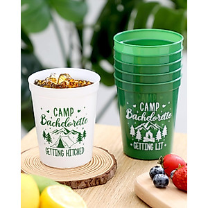 Nefelibata Camp Bachelorette Party Plastic Cups 12PCS Camping Stadium Cups Getting Hitched Bridal Shower Party Favors Decorations Reusable Party Cups Supplies 16OZ