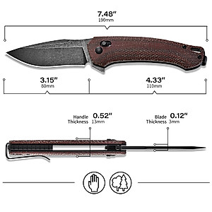 Cohesion Pocket Knives & Folding Knives - D2 Steel Blade Micarta Handle Reversible Pocket Clip, EDC Knife for Camping