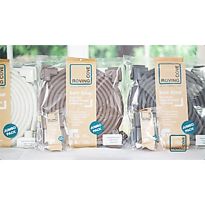 Roving Cove Edge Corner Protector Baby Proofing (Large 15ft Edge 4 Corners) - Hefty-Fit Heavy-Duty, Soft NBR Rubber Foam, Furniture Fireplace Safety Bumper Guard, 3M Adhesive, Coffee Brown