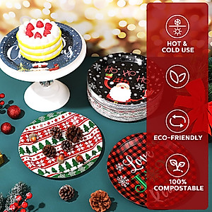 Sunnyray 100 Pack Christmas Paper Plates Christmas Party Plates 9 Inch, Plaid Disposable Dinner favors for Xmas Holiday Party Supplies