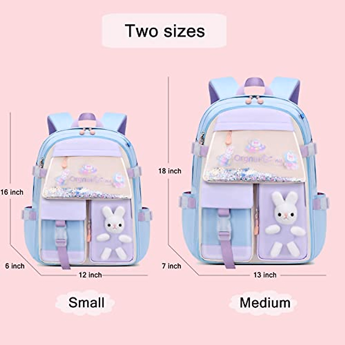 QENIN Cute Backpack Bunny Backpack Kawaii Backpack Waterproof Laptop Backpack（pink,M）