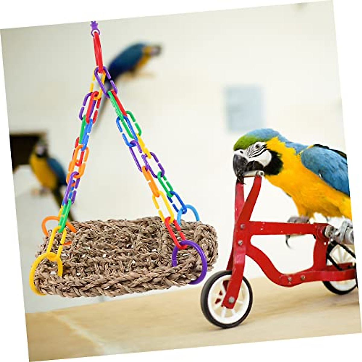 Ipetboom Ladder Cage Parakeet Mat Parakeets Swing for Cockatiel Net Rope Foraging Conure Toy Seagrass Climbing Supply Parrots Parrot Perch Chew Stand Swings Hooks Toys Woven
