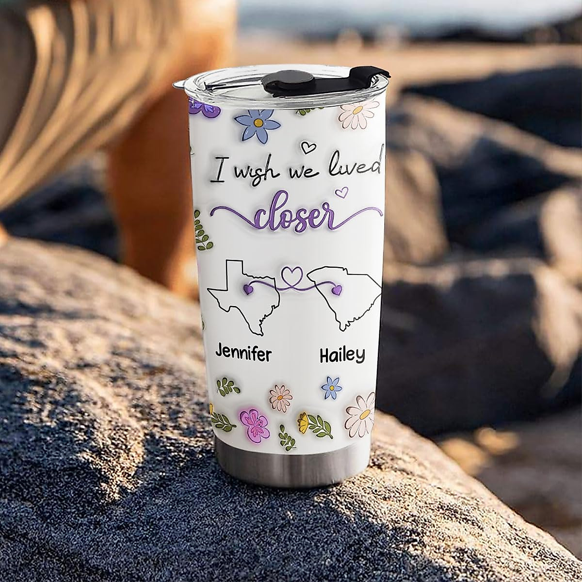 Wrappiness I Wish We Lived Closer Tumbler - Custom State Travel Cup 3D Inflated Effect 20Oz Stainless Steel Tumbler, Long Distance Relationship Friendship Gifts for Sister Best Friend Bestie (A01)
