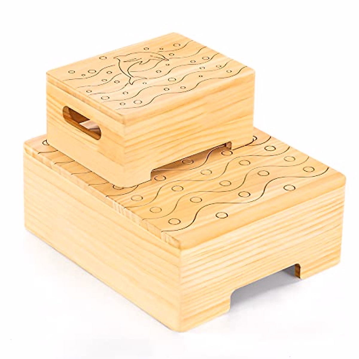 VITEVER Toddler Step Stool, Wooden Two Step Stool for Kids, Stackable and Non Slip Base Kids Step Stool for Bathroom, Potty Training, Kitchen, Bedroom