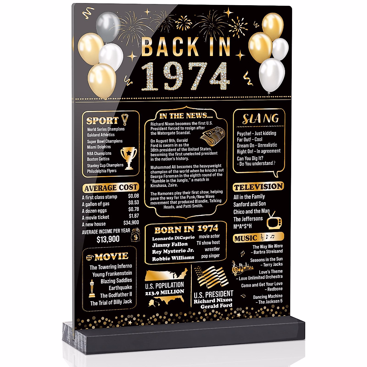 Happy 50th Birthday Decorations & Anniversary Party Favor Supplies - Back in 1974 Table Poster Sign Gifts for Men & Women, Cake Topper Banner Balloon Backdrop Candle Centerpiece Tablecloth