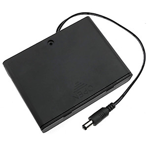 E-outstanding Battery Box 6x1.5V AA Battery Case Holder Black Enclosed Box with ON/Off Switch and 5.5mm x 2.1mm DC Plug