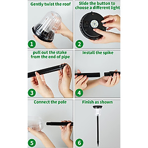 JSOT Solar Pathway Lights Outdoor Waterproof Color Changing,2 Modes Auto On/Off Solar Powered Lights for Garden Backyard Driveway Landscape 6 Pack