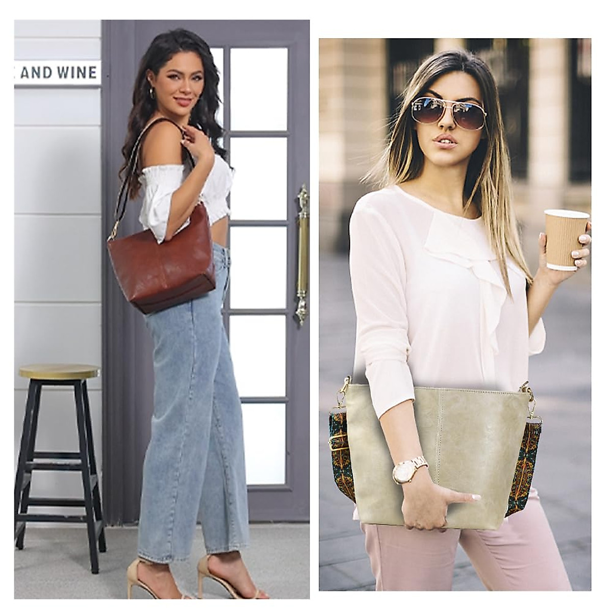 Huwzder Hobo Bags Vegan Leather Crossbody Bag Guitar Strap Shoulder Purses with Zipper Handbags for Women (Brown)