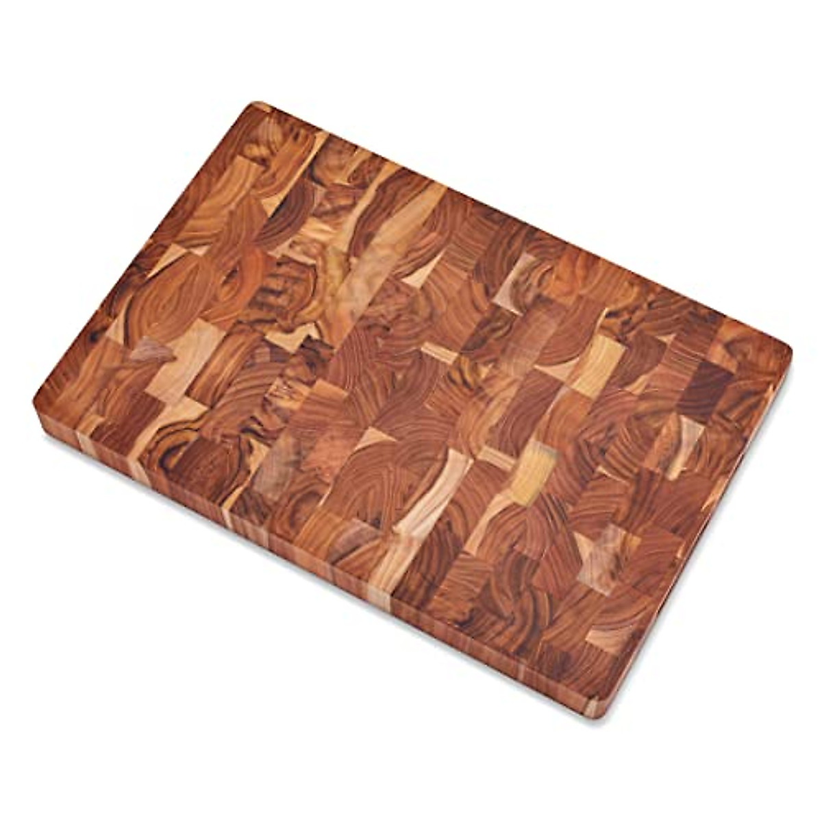 Weekolor, Medium Butcher Block Cutting Board, Teak Wood End Grain, Thick Prep Station 17.3x11.6x1.5 in, Juice Groove, Reversible Charcuterie Board, Vegetable, Bread, Cheese Board (Gift Box Included)