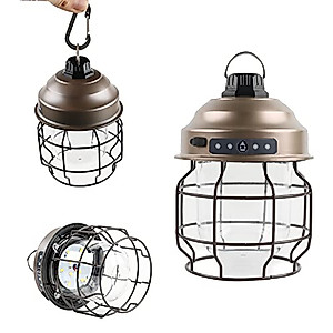 SALLBRIS Vintage LED Camping Lantern Rechargeable , Hanging Artistic Retro Outdoor Lights,for Yard Patio Terrace Lawn Emergency Lighting (Stainless Steel)