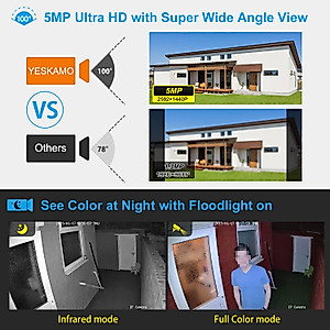 YESKAMO 5MP PoE Security Camera System, 4pcs Wired Outdoor Cameras with 12'' IPS Monitor, 8CH NVR with 2TB HDD for 24-7 Recording, Floodlight 2 Way Audio Spotlight, AI Human Detection