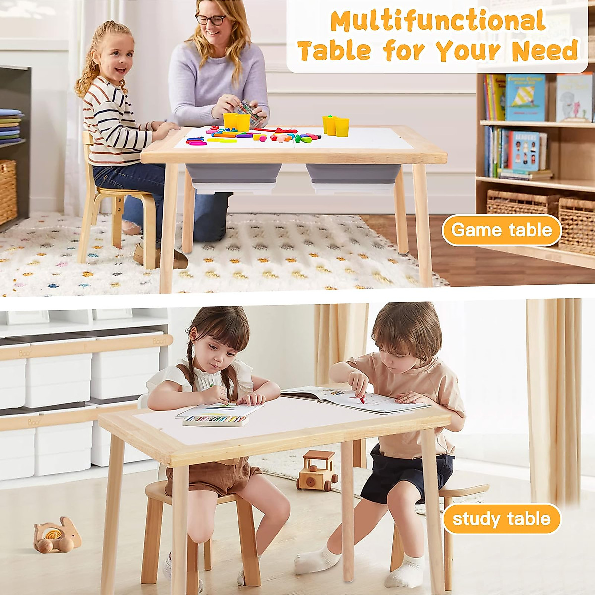 Frogprin Upgrade Sensory Table for Toddlers, Kids Table with 2 Large Storage Bins 7 Sand Toys Play Sand Table Activity Table Indoor/Outdoor for Boys Girls Gift (Oak)