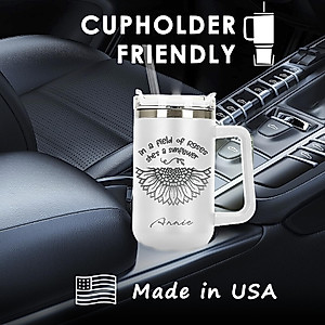 LifGif Sunflower Personalized Tumbler 40 oz Laser Engraved, Insulated Cup with Handle, Lid and Straw,Field of Roses Stainless Steel Large Vacuum Insulated,Custom Gift for Bridal Party,Birthday Gift