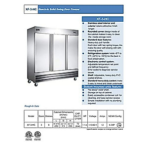 New Xiltek Three Door All Stainless Steel Reach In Freezer 72 Cu. Ft