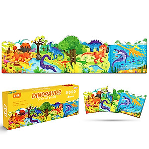 Kingwora Dinosaur Puzzle,81 Piece 4 in 1 Dinosaur Floor Puzzle, Dinosaur Puzzle for Kids Ages 3-5, Colorful Illustrated Designed, Preschool Learning Educational Toy for Boys and Girls(39x10in)
