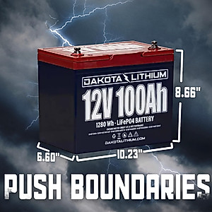 Dakota Lithium - 12V 100Ah LiFePO4 Deep Cycle Battery - 11 Year USA Warranty 2000+ Cycles - Built in BMS, For Ice Fishing, Trolling Motors, Fish Finders, Marine, Charger not Included