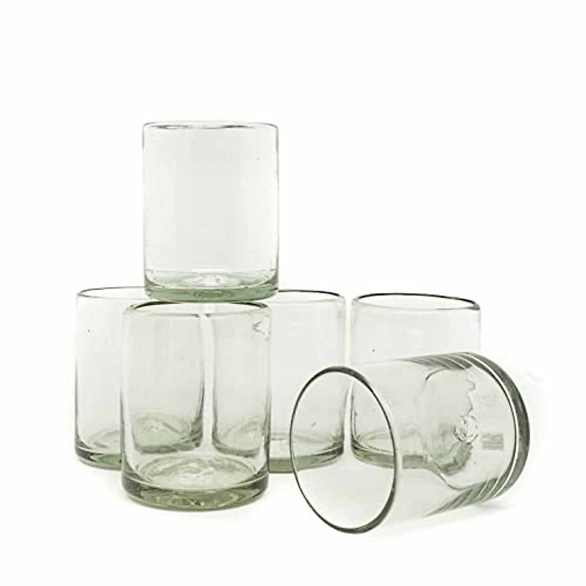 EMPORION Set of 6 Hand-Blown Clear Tumbler (10 oz) Glasses from Mexico - Rustic & Handcrafted Recycled Bubble Glass Drinking Glassware