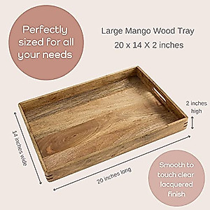Otucha Large Ottoman Tray, 20 x 14 inches, Real Wood Large Serving Tray with Handles, Sturdy Design, Decorative Tray for Coffee Table (Natural)