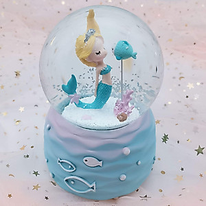 Mermaid Snow Globes,Snowglobes with Musical,LED Lights, Gifts for Girls,Birthday Christmas Festival Gift for 5-12 Year Old Girls (Blue)