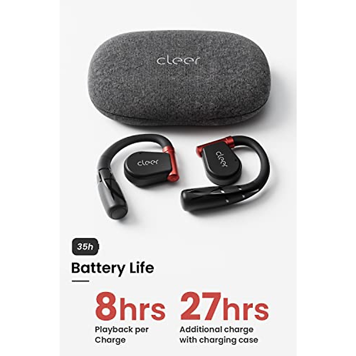 Cleer Audio ARC II Sport Bluetooth 5.3, Open Ear Headphones for Android & iPhone, Wireless Earbuds, 35hr Battery Life, IPX5 Water Resistant, Dual 16.3mm Drivers with Multipoint Connectivity Black