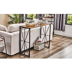 FurniturerR Computer Desk 39.4'' Folding Table Home Office Writing Desk Student Study Modern Laptop Desk Sturdy Work PC Table No Assembly Side Table Wooden Desk with Metal X-Frame, Brown