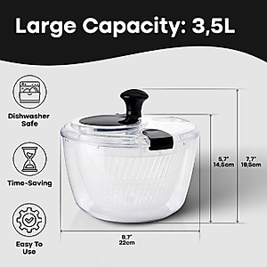 Joined Large Salad Spinner with Storage Lid, Drain, Bowl, and Colander - Quick and Easy Multi-Use Lettuce Spinner, Vegetable Dryer, Fruit Washer, Pasta and Fries Spinner - 5.28 Qt