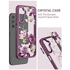 DagoRoo for Samsung Galaxy A14 5G Case with Tempered Glass Screen Protector [2 Pack],[Military Grade Protective] Slim Soft TPU & Hard PC,Girls Women Crystal Clear Flower Pattern Cases (JD-Purple)