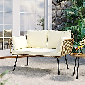 YITAHOME Love Seat Patio Sofa, All-Weather Wicker Loveseats Patio Sectional Furniture with Cushions & Lumbar Pillows, Outdoor Patio Furniture Set for Patio, Balcony, Backyard, Deck, Poolside