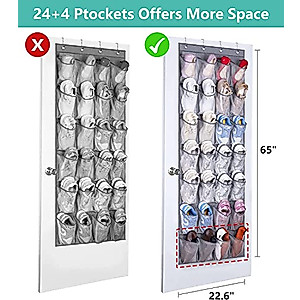 MISSLO 6 Shelves Over the Door Hanging Organizer + 28 Large Pockets Hanging Shoe Rack Grey