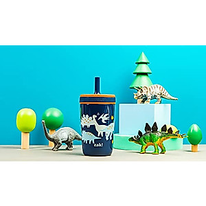 Zak Designs Kelso Toddler Cups For Travel or At Home, 12oz Vacuum Insulated Stainless Steel Sippy Cup With Leak-Proof Design is Perfect For Kids (Zaksaurus)